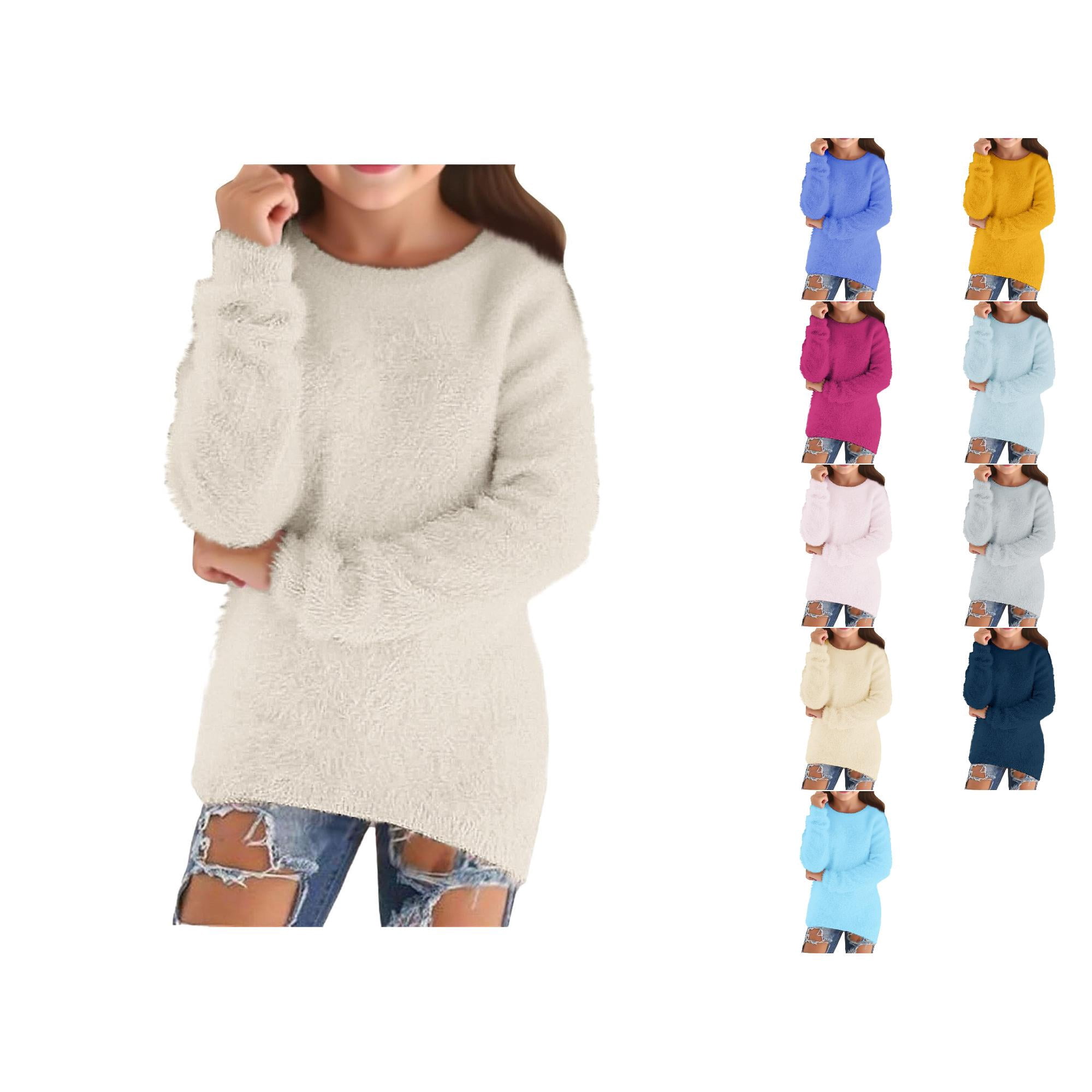 RTKFRFLM Kids Knit Sweater Soft Warm Fluffy Long Sleeve Pullover Top ...