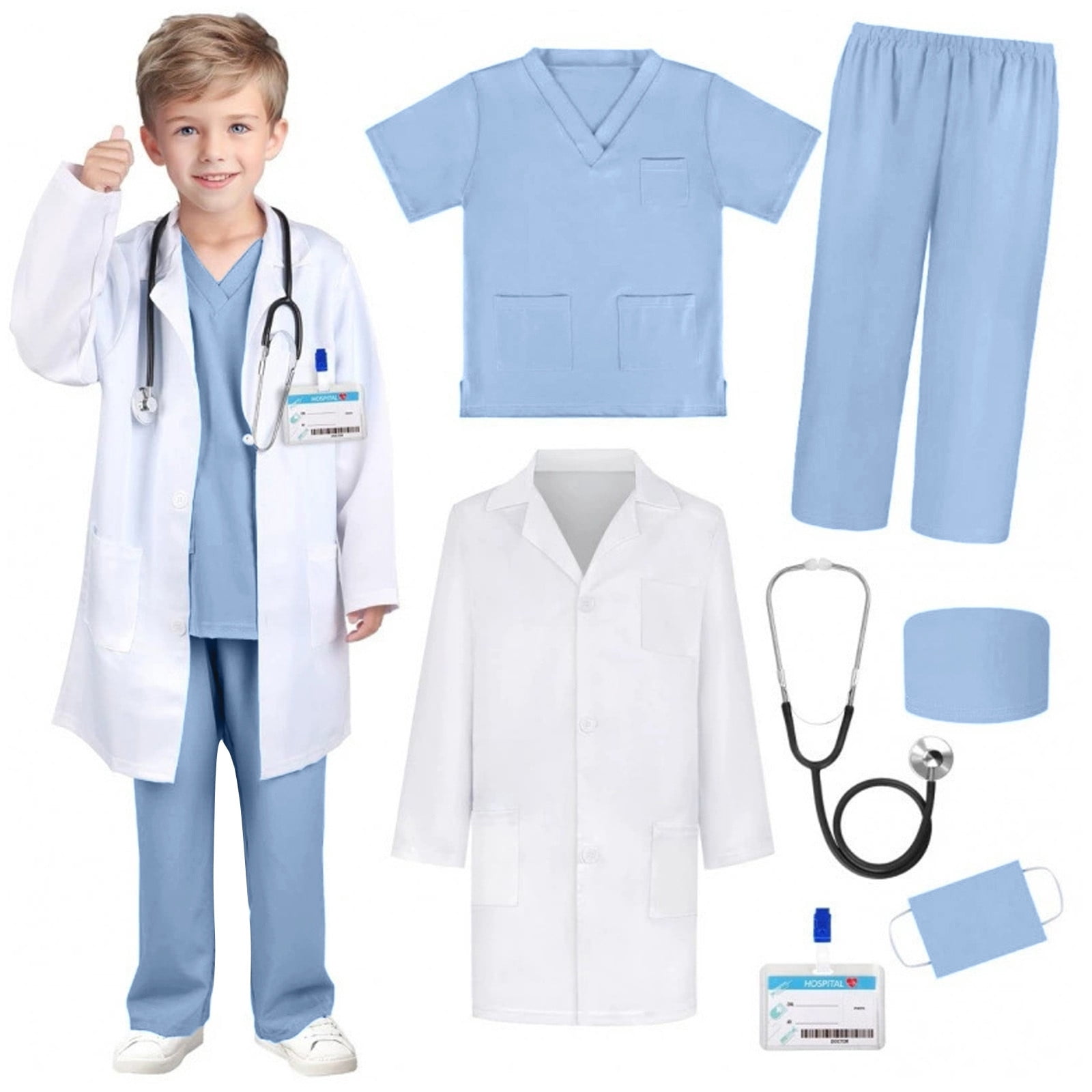 RTKFRFLM Kids Medical Role Play Costume Doctor and Nurse Outfit White ...