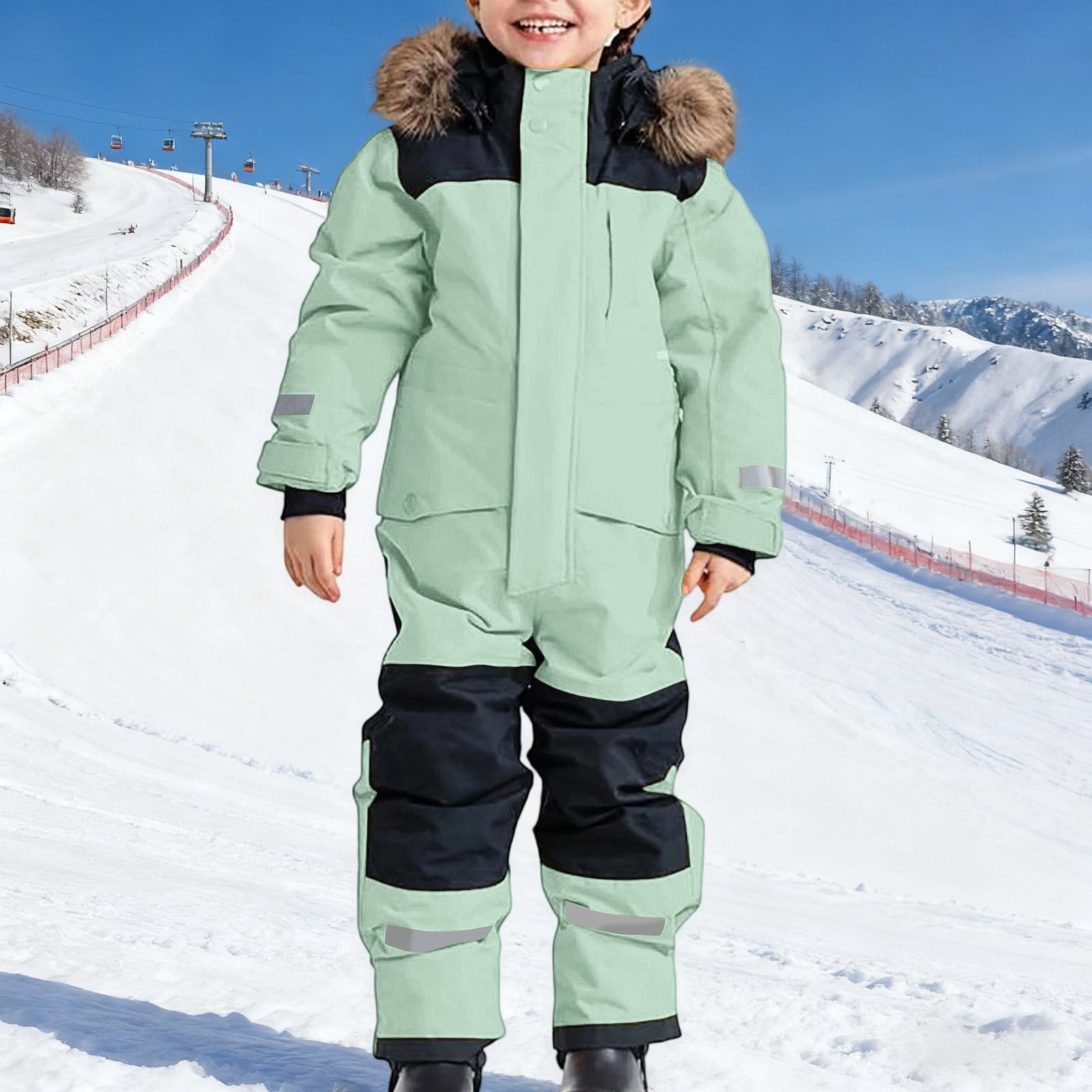 RTKFRFLM Kids One-Piece Ski Suit Waterproof Insulated Snowsuit Winter ...