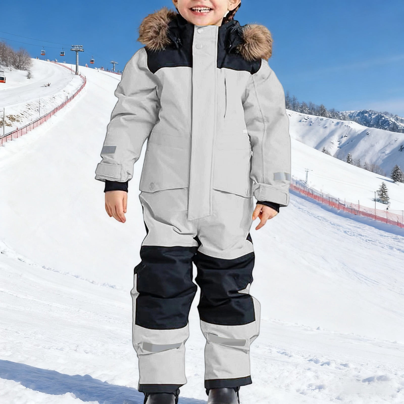 RTKFRFLM Kids One-Piece Ski Suit Waterproof Insulated Snowsuit Winter ...