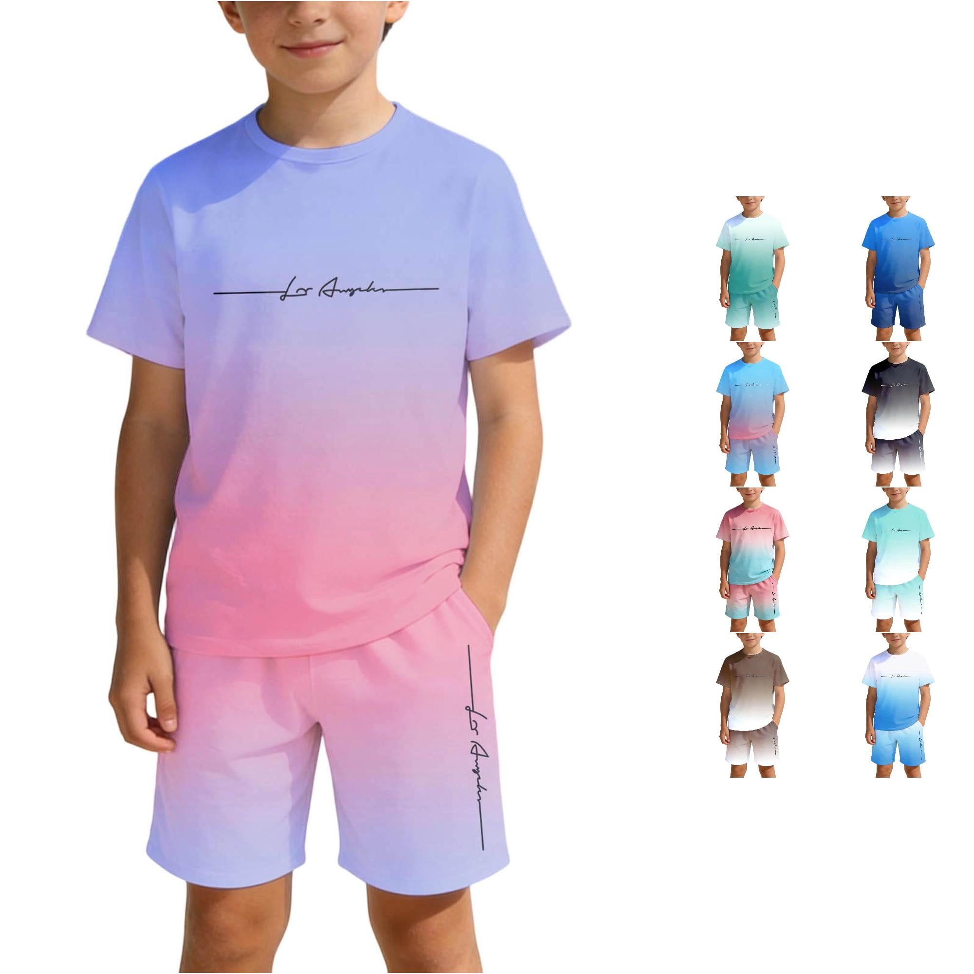 RTKFRFLM Kids Shorts Set Summer Letter Gradient Short Sleeve T-Shirt ...