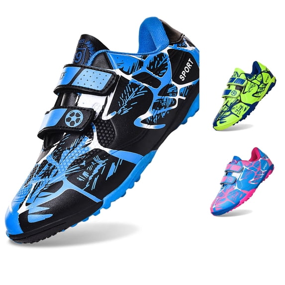 RTKFRFLM Kids Soccer Shoes Hook and Loop Turf Cleats Flat Leather ...