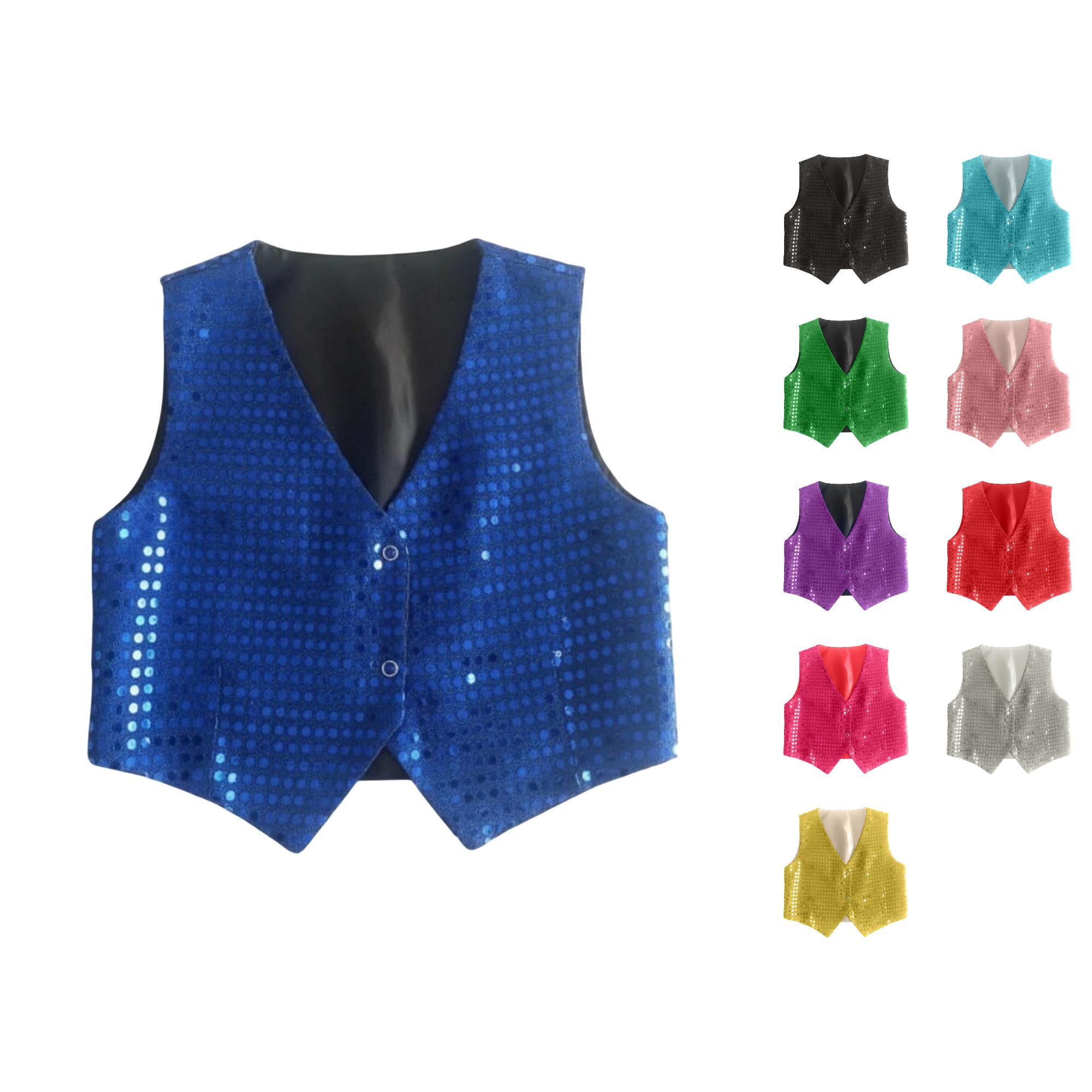 RTKFRFLM Kids Street Dance Vest Metallic Sequin Stage Performance ...