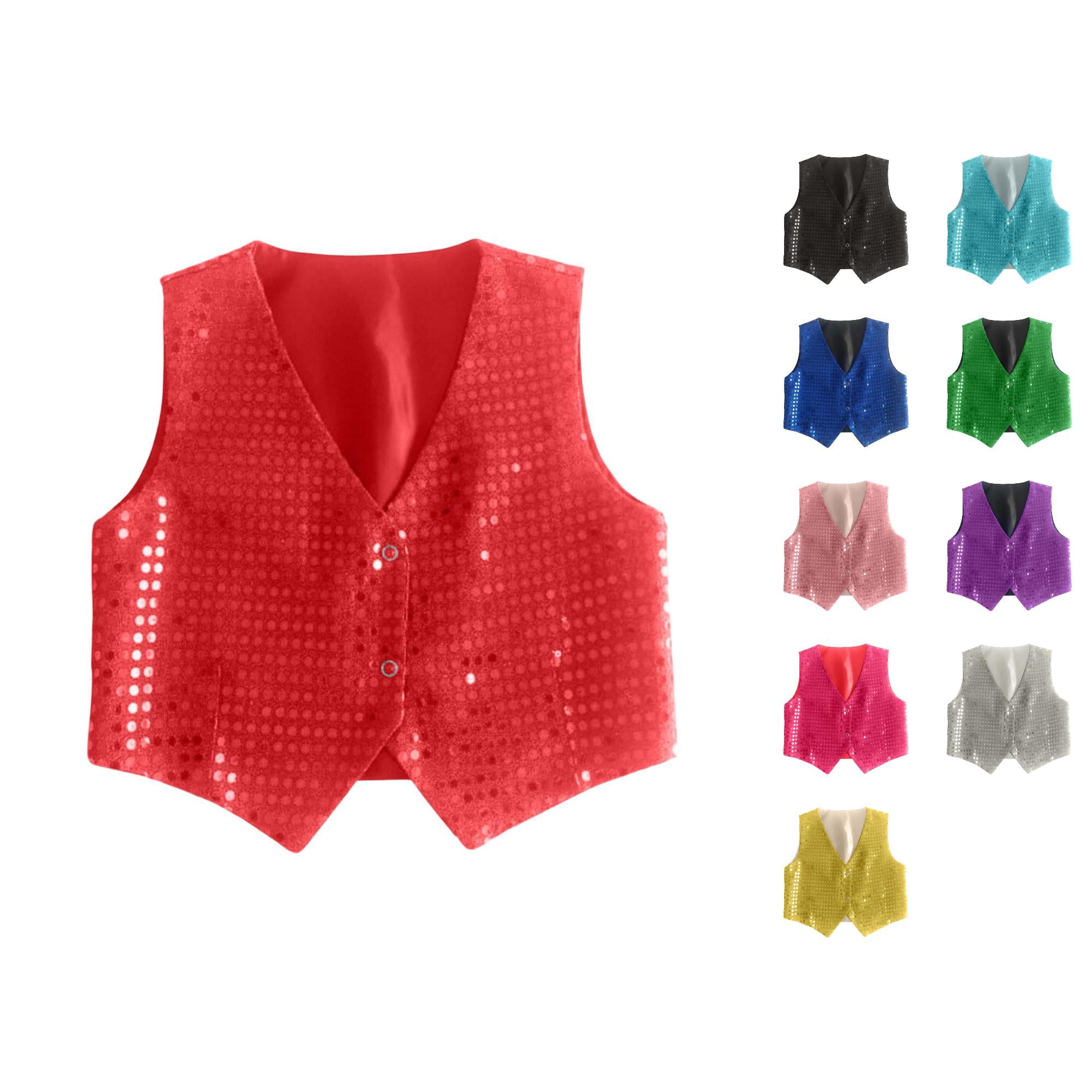 RTKFRFLM Kids Street Dance Vest Metallic Sequin Stage Performance ...