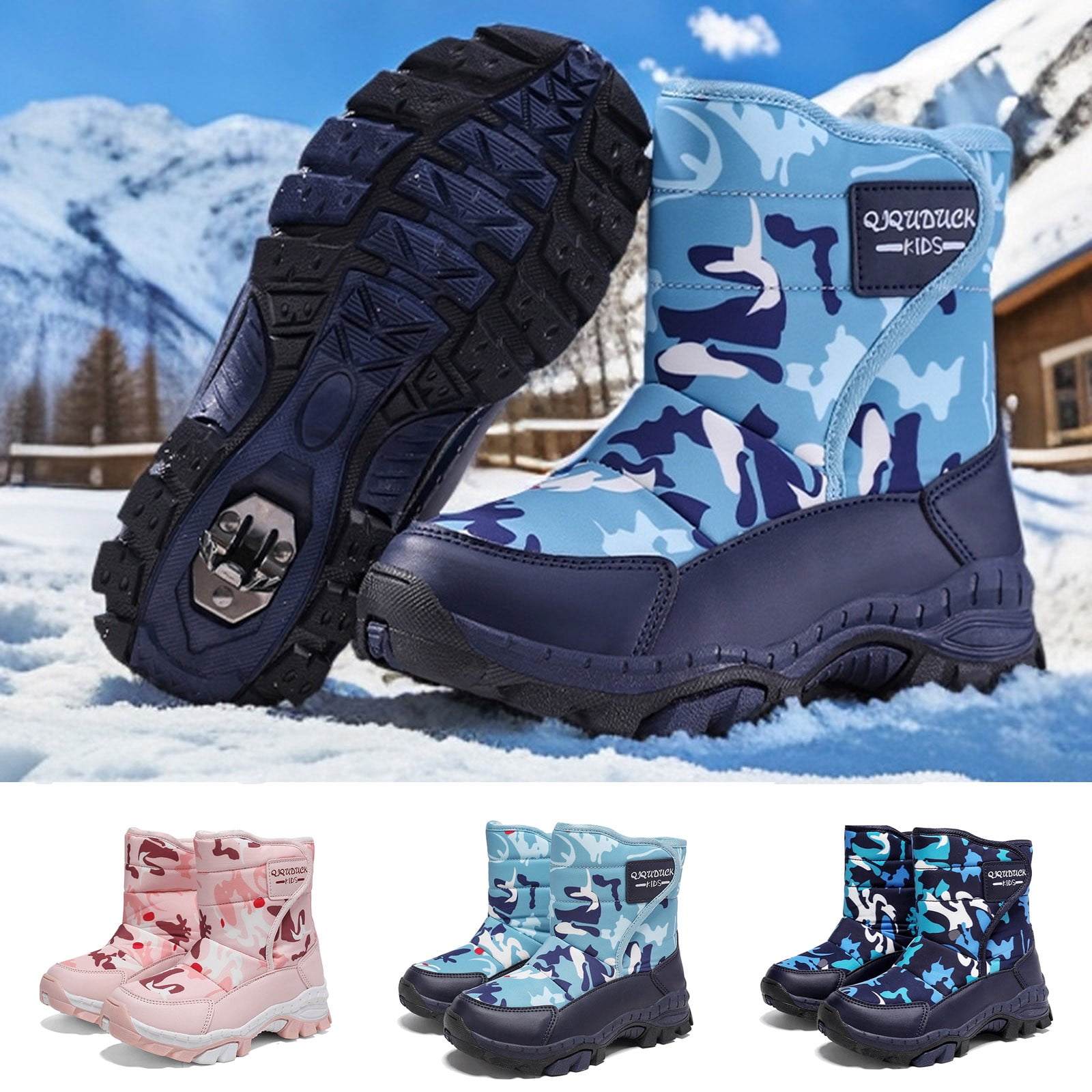RTKFRFLM Kids Winter Snow Boots with Steel Claws Anti Waterproof Thick ...