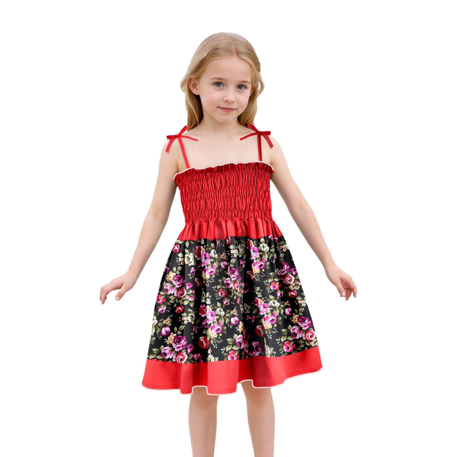 RTKFRFLM Summer Dresses for Girls Baby Floral Print Strappy Dress ...