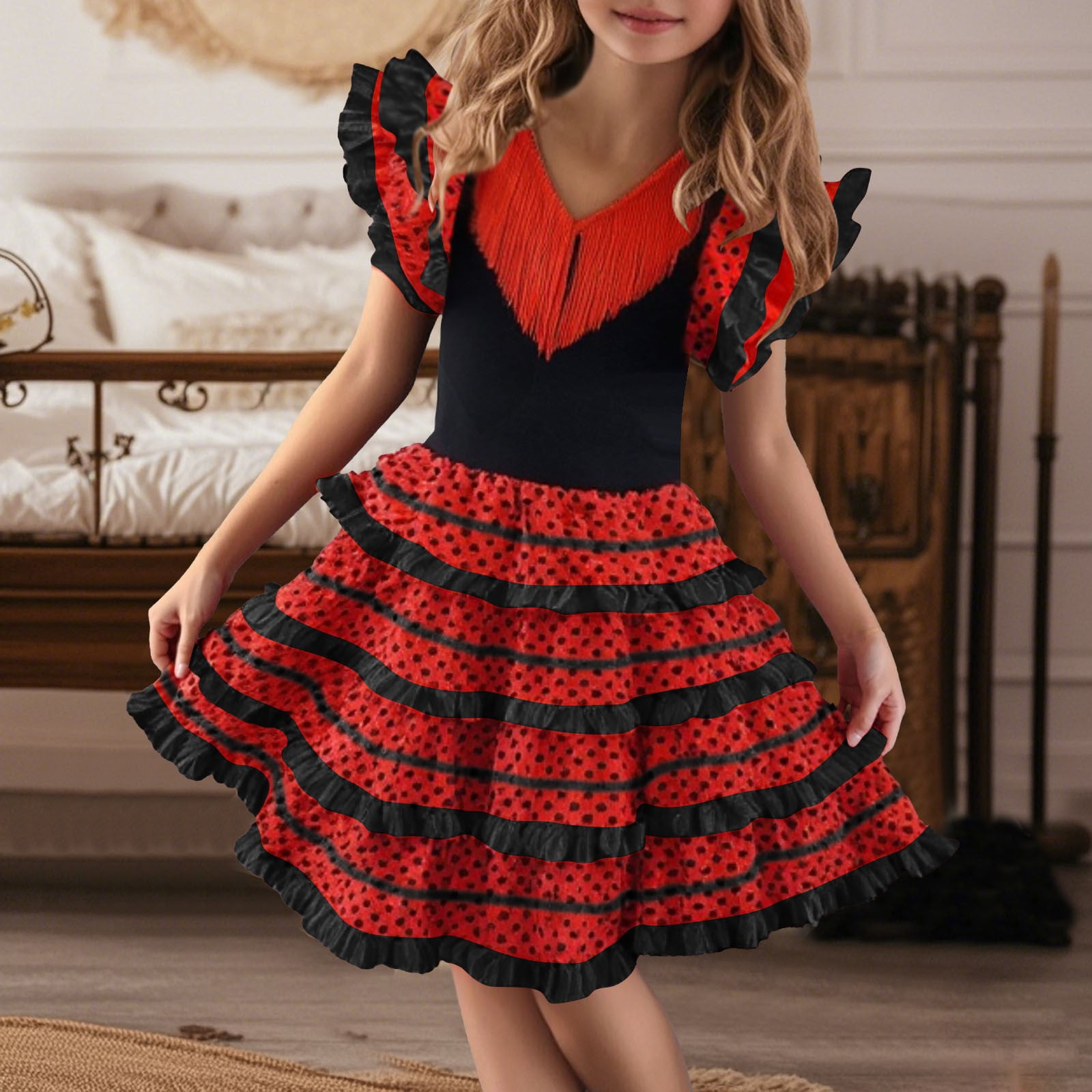 RTKFRFLM Toddler Girls Casual Dresses Summer Spanish Dance Dress Dance ...