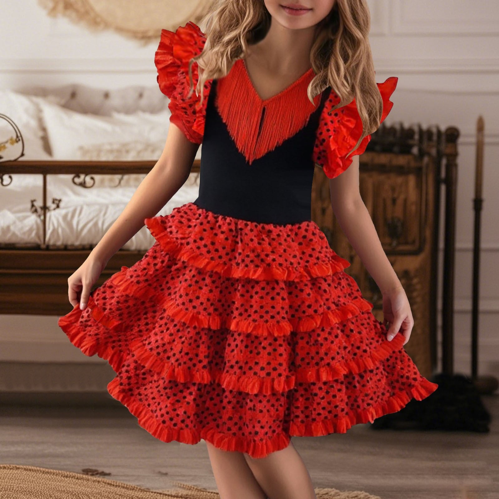 RTKFRFLM Toddler Girls Casual Dresses Summer Spanish Dance Dress Dance ...
