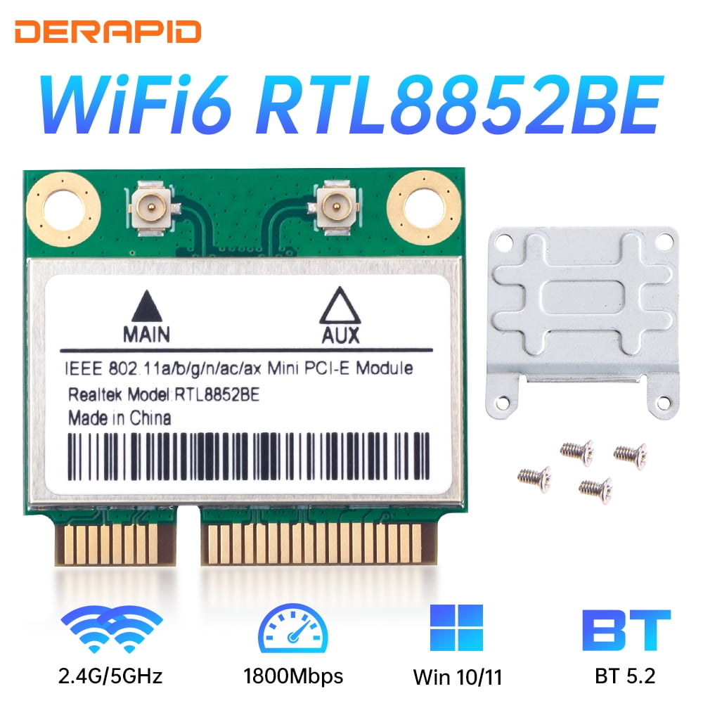 RTL8852BE WiFi 6 Network Card Antenna Kit 1800Mbps BT 5.2 Dual Band Wireless MiniPCIe 802.11ax 2 ...