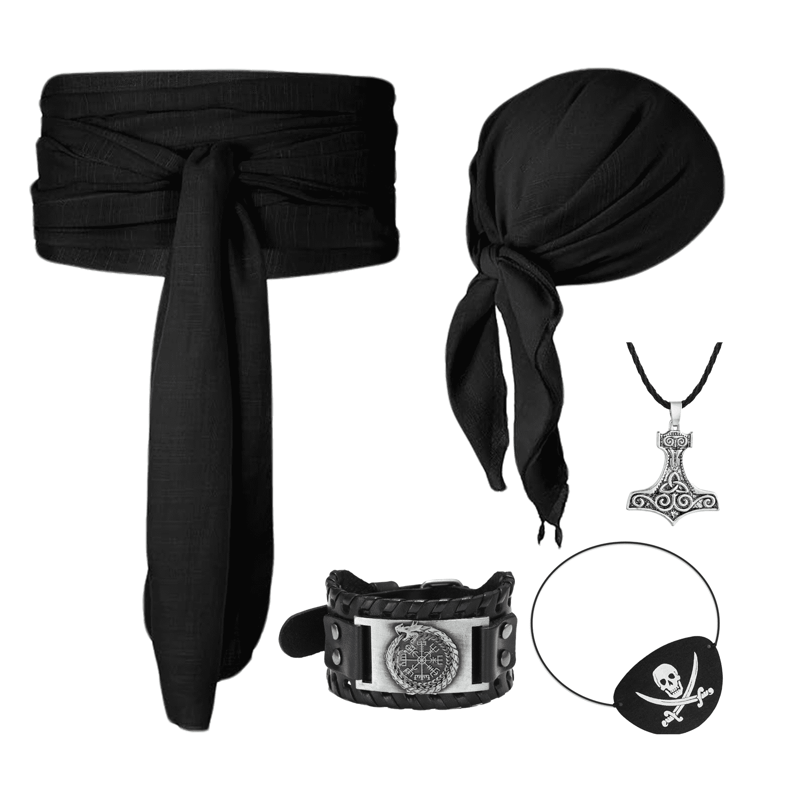 RTOPDS Halloween Pirate Bandana Scarf- Sash Belt-Eye Patch,5 Pcs Pirate ...