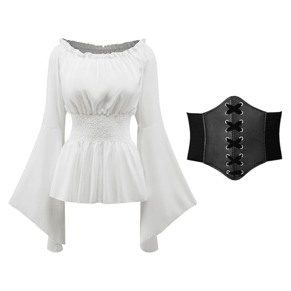 RTOPDS Renaissance Peasant Blouses for Women Pirate Costume with Corset ...