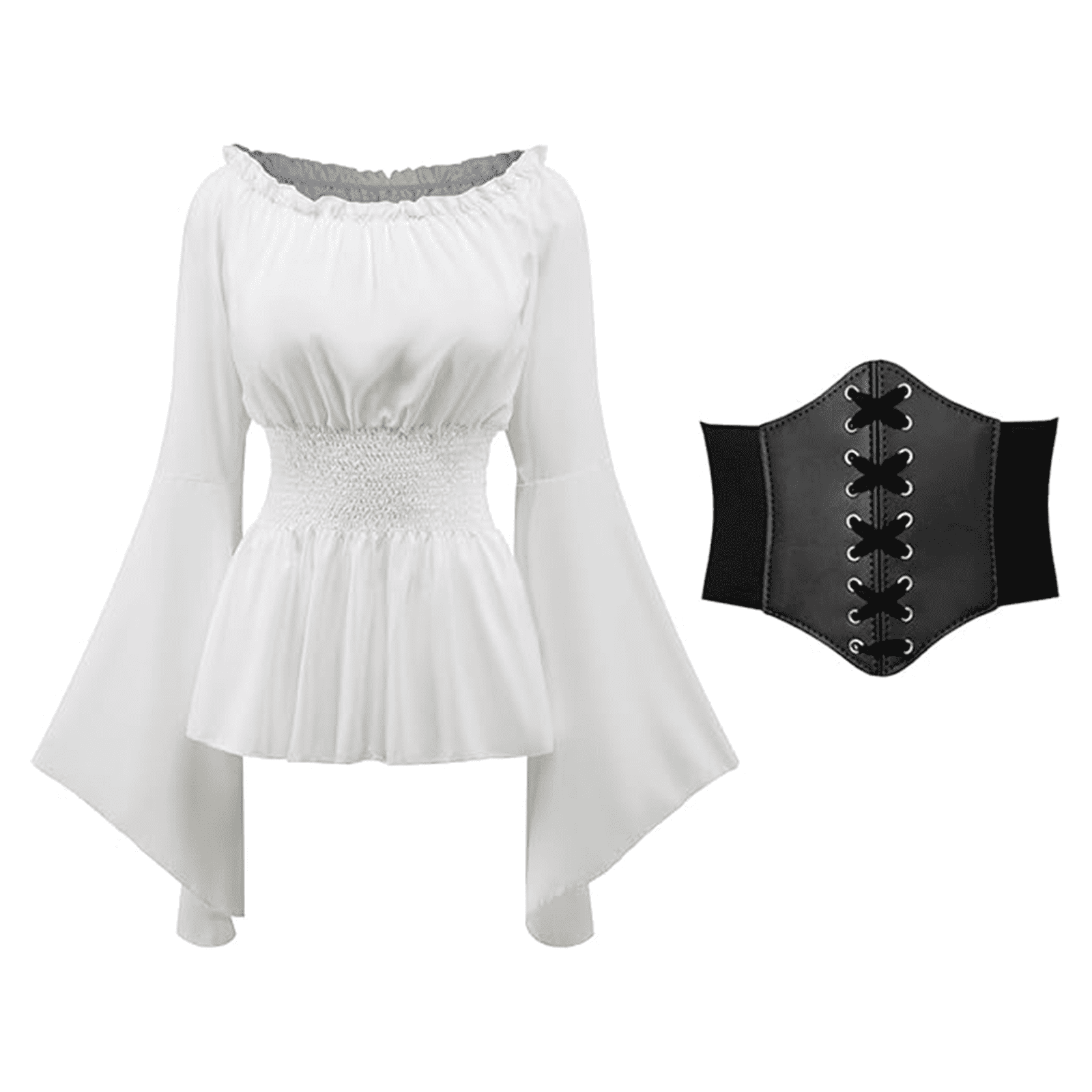 RTOPDS Renaissance Peasant Blouses for Women Pirate Costume with Corset ...