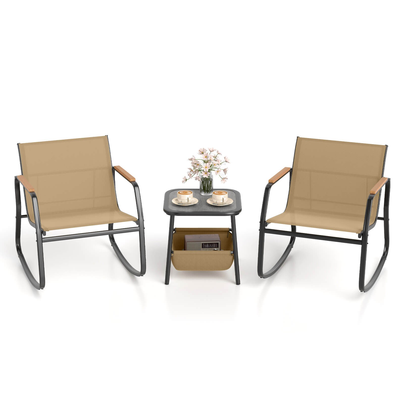 RTRWDC 3-piece outdoor swing leisure set - black brown color matching ...