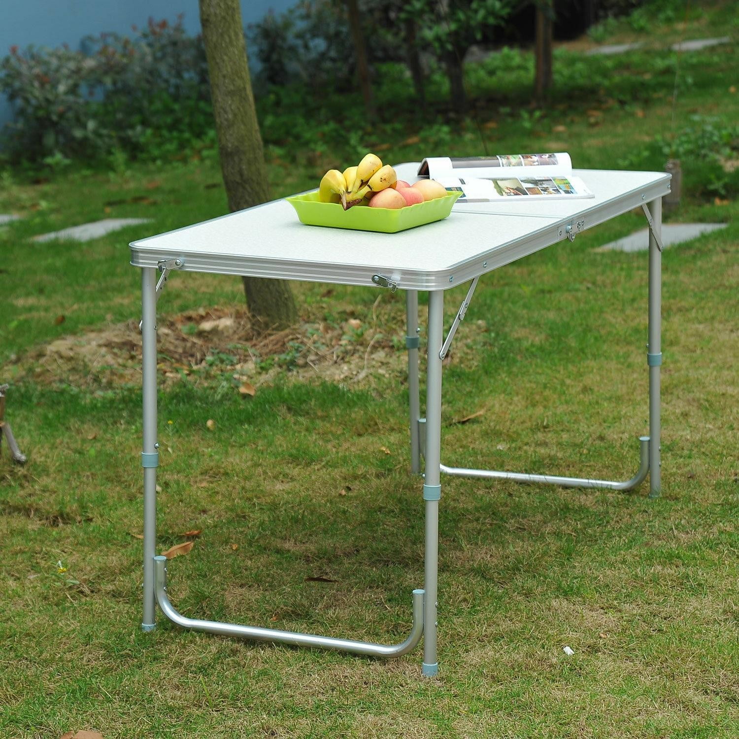 RTRWDC 4-foot Folding Aluminum Table - Portable Outdoor Courtyard ...