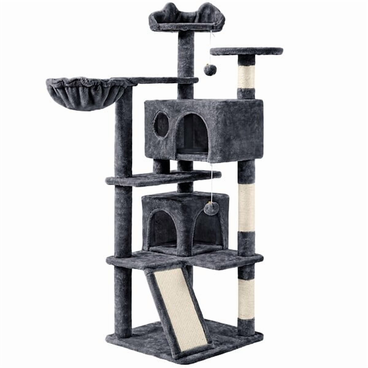 RTRWDC 55-Inch Dark Grey Multilevel Cat Tree, with 2 Condos & 3 Perches ...