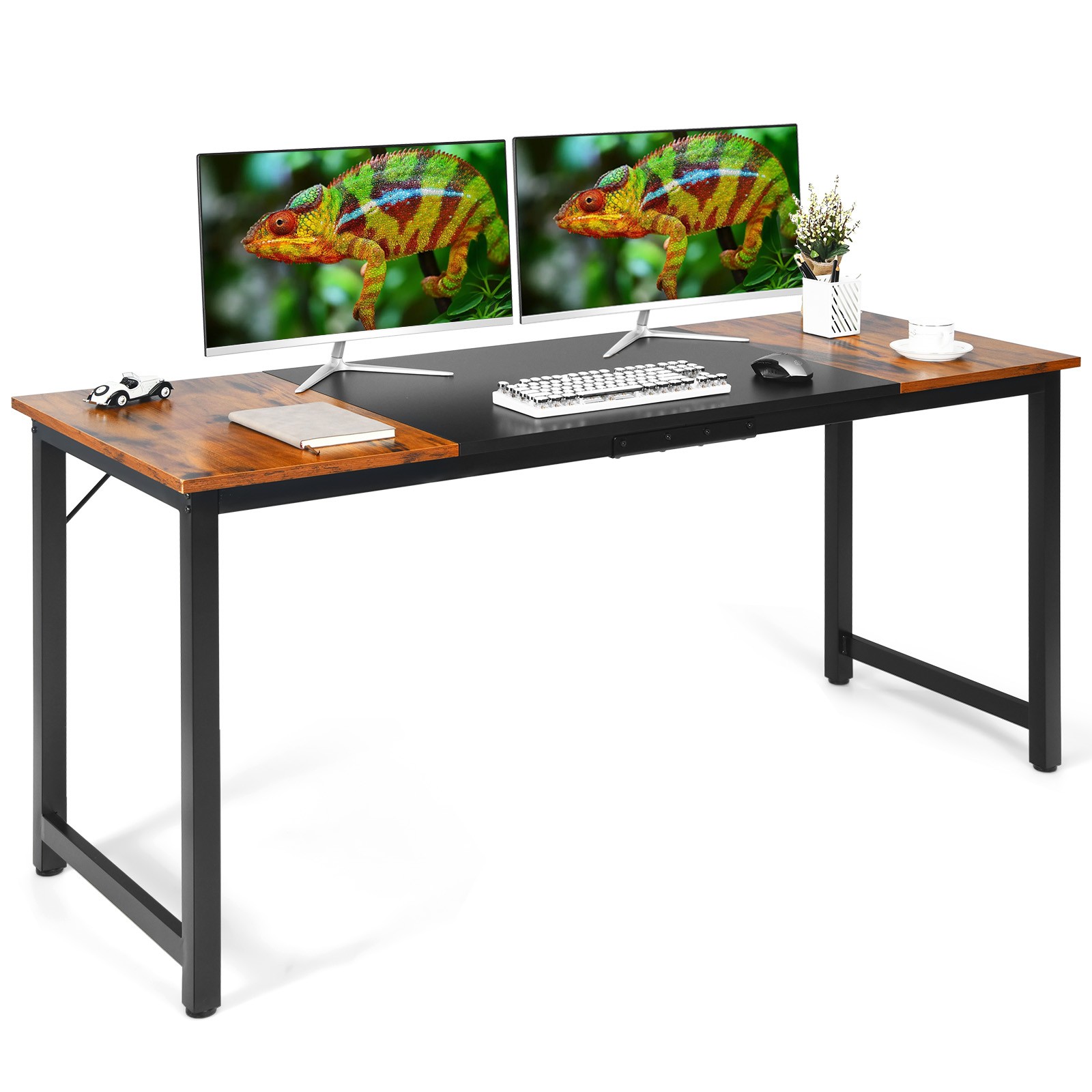 RTRWDC 63 inch industrial style computer desk - retro brown+black ...