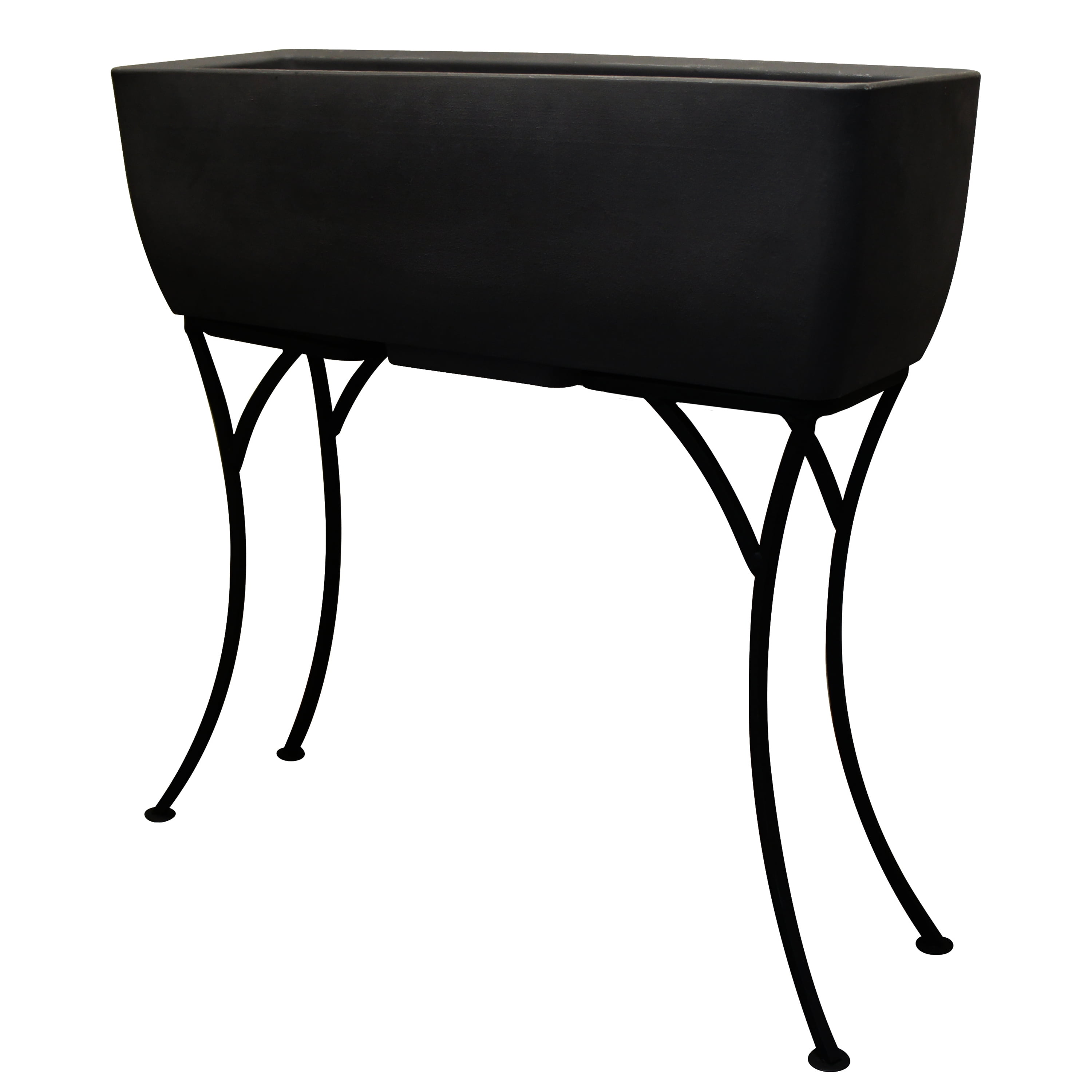 RTS Home Accents 30"x10" Rectangular Planter, Black with Metal Stand ...