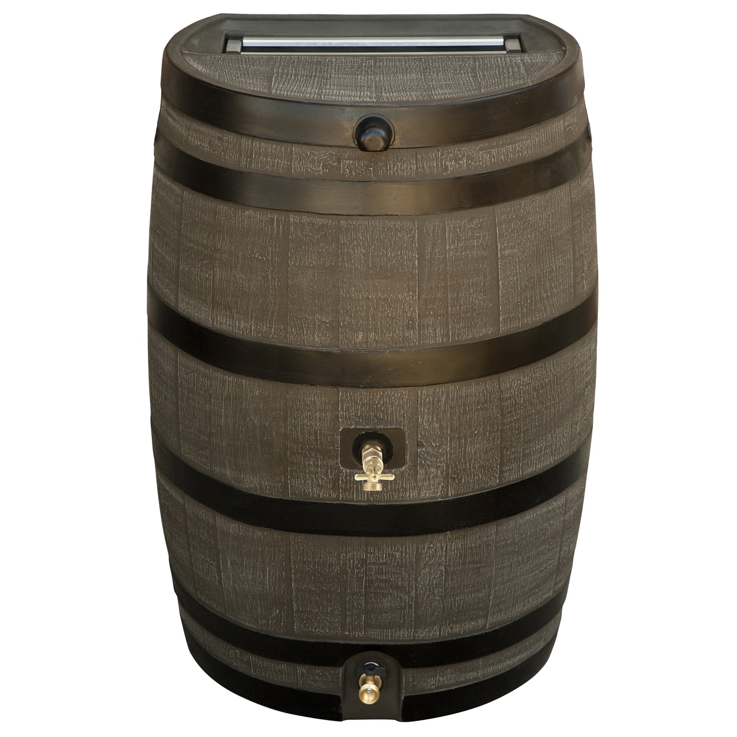 RTS Home Accents 50 Gallon Outdoor Plastic Rain Barrel, Woodgrain with ...