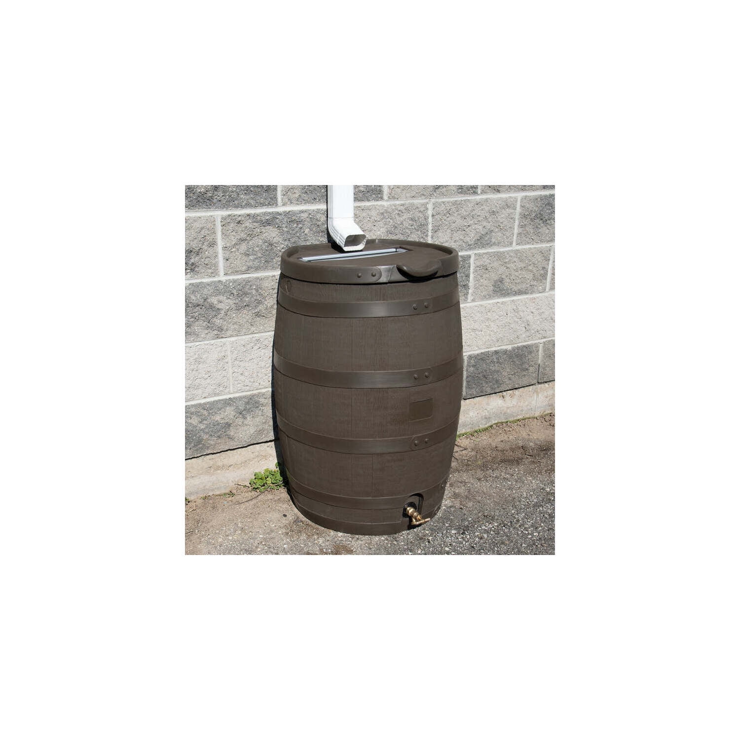 RTS Home Accents 55 Gallon Rain Barrel with Lid, Walnut, Outdoor ...