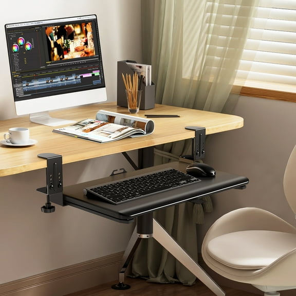 Keyboard Tray Under Desk Pull Out with Extra Sturdy Adjustable C Clamp ...