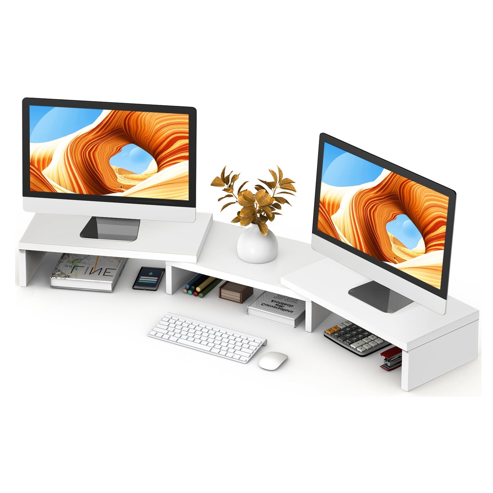 RTVR Dual Monitor Stand Riser Office Desktop Organizer Stand for 2 ...