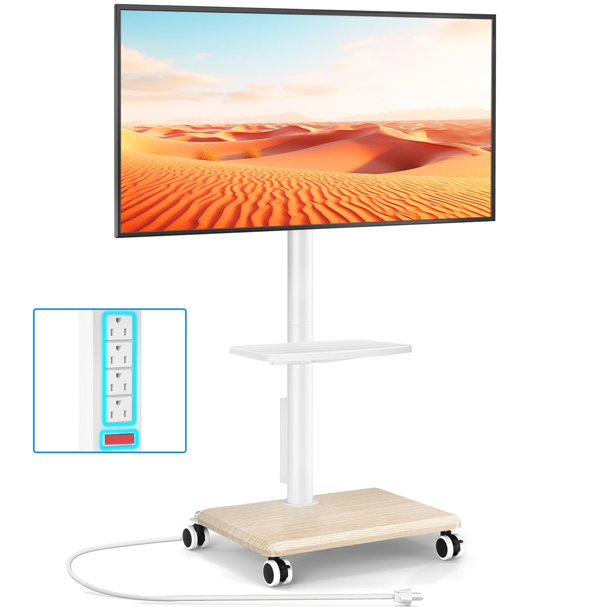 RTVR Mobile TV Stand with Wheels for Home Decor, with Power Outlet ...