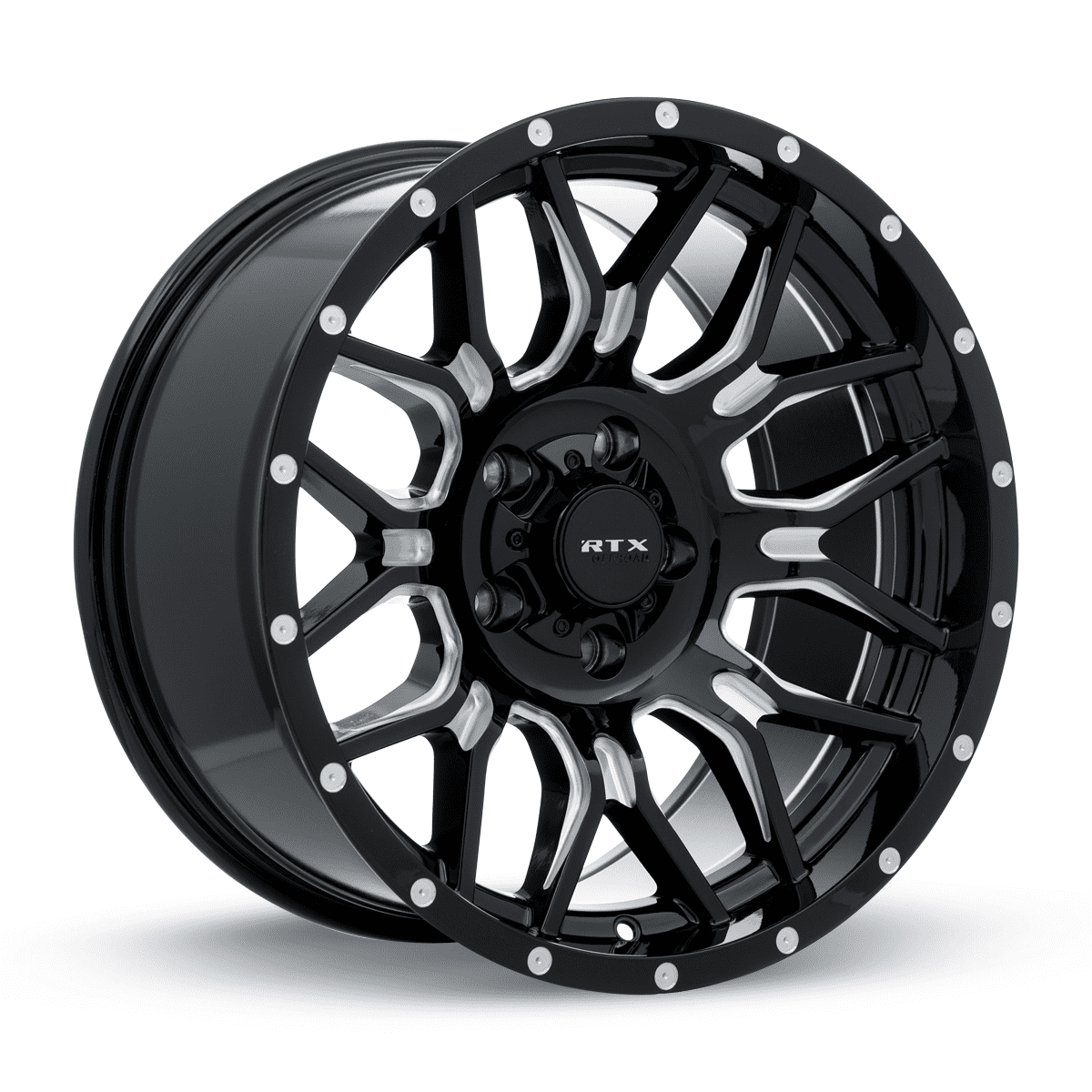RTX Claw 18x9 6x139.7 ET-12 CB106.1 Gloss Black Milled with Rivets ...