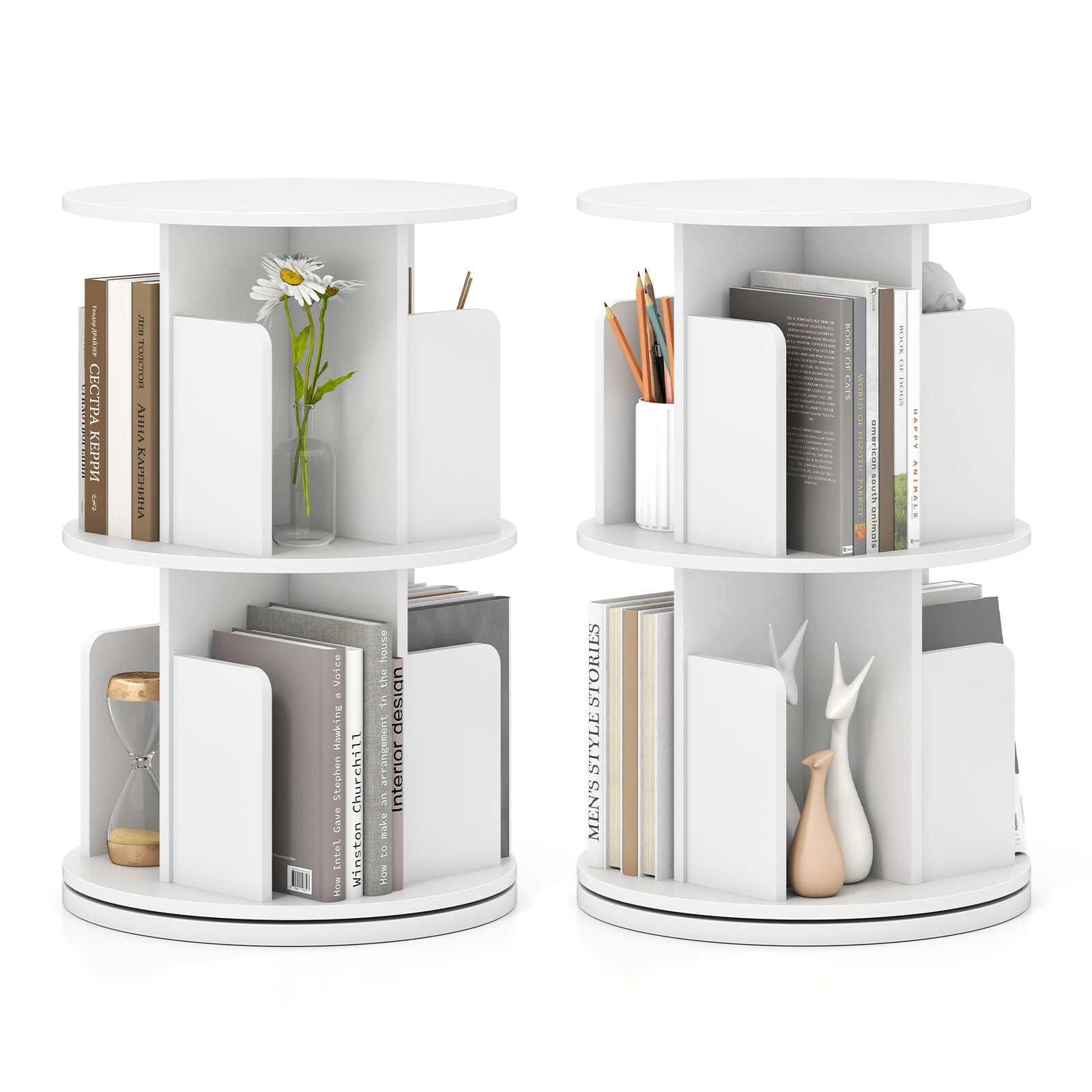 RTYJGD 2-piece set 360 ° rotating bookshelf made of white engineered ...