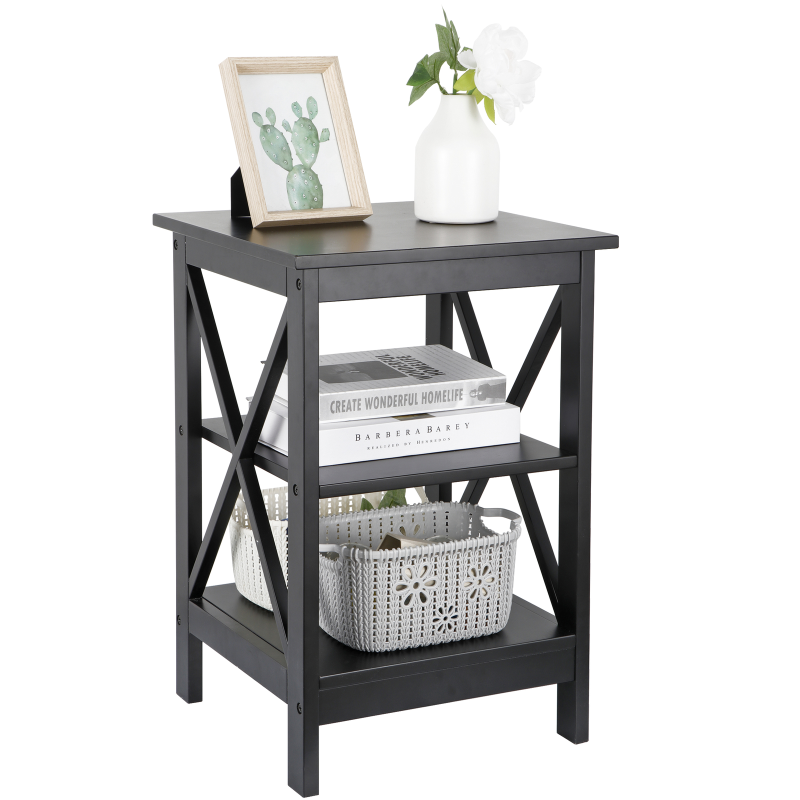RTYJGD 24 - Inch X - Design End Table: Black Sofa Side Storage Shelf ...