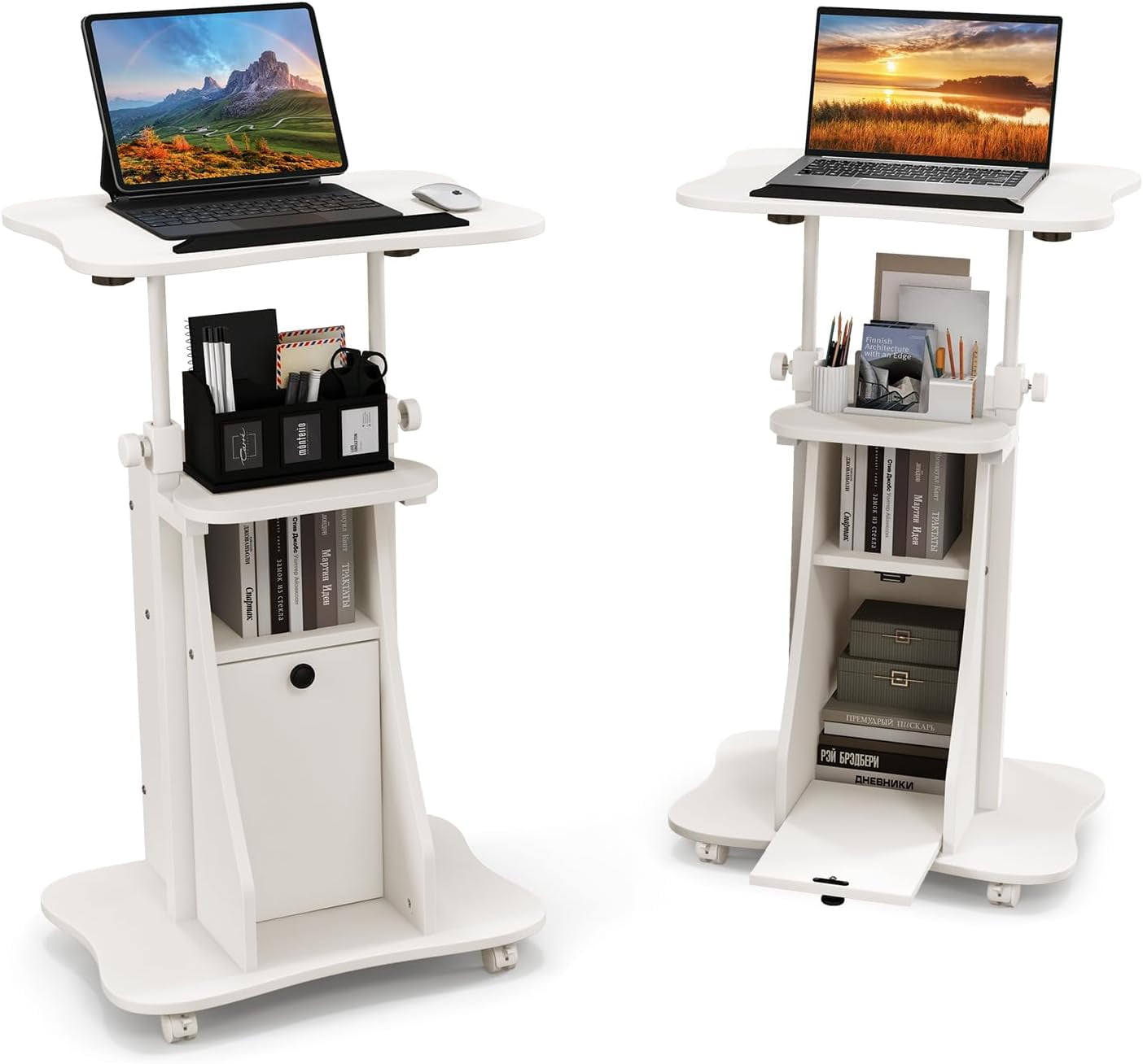 RTYJGD Mobile Podium Stand, Sit-to-Stand Laptop Cart with Tilting ...