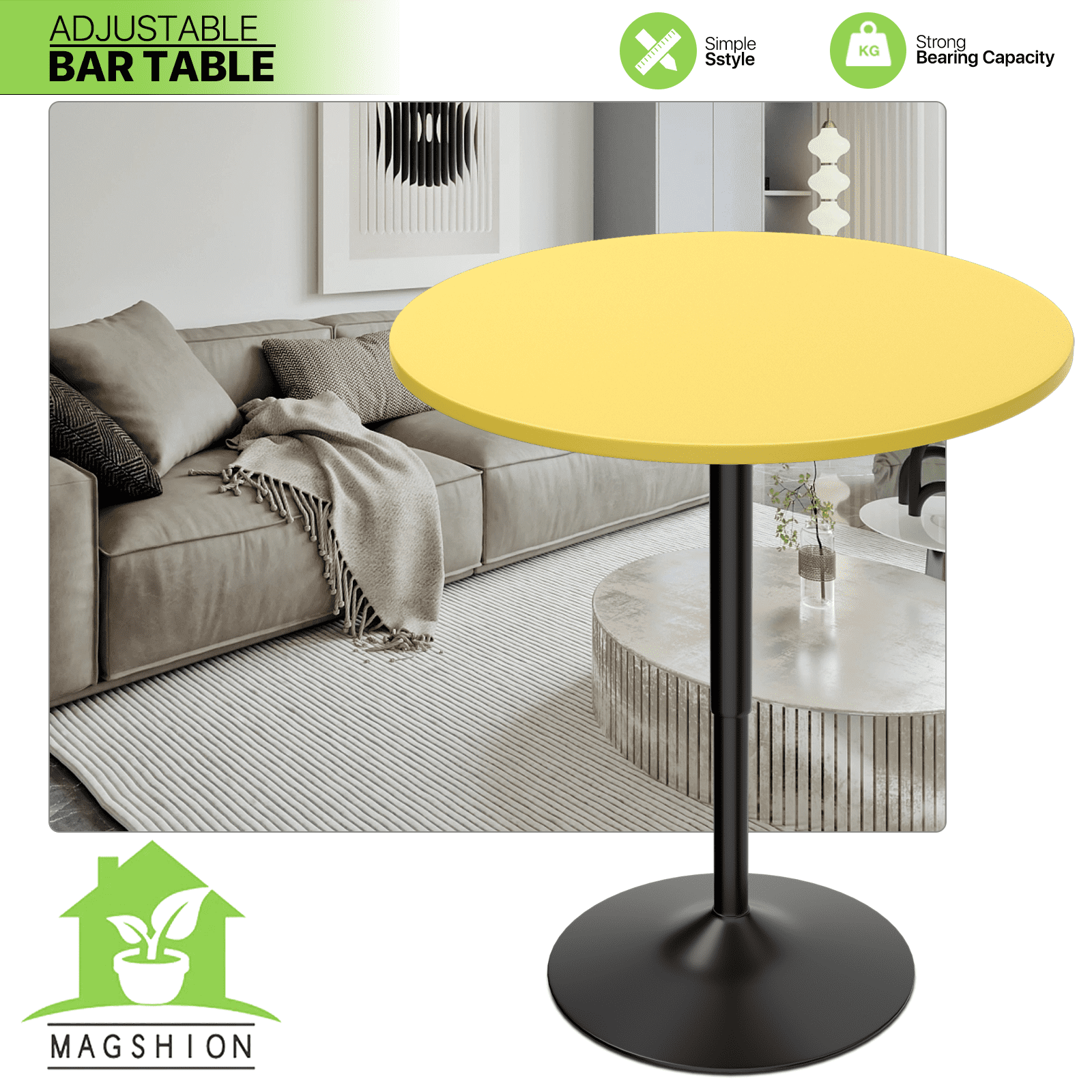 RTYJGD Yellow circular wooden bar counter, height adjustable tabletop ...