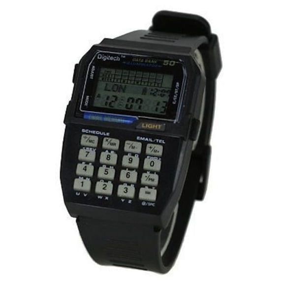 RUBBER BLACK DATA BANK CALCULATOR DIGITAL MULTIFUNCTION SMART WATCH ...