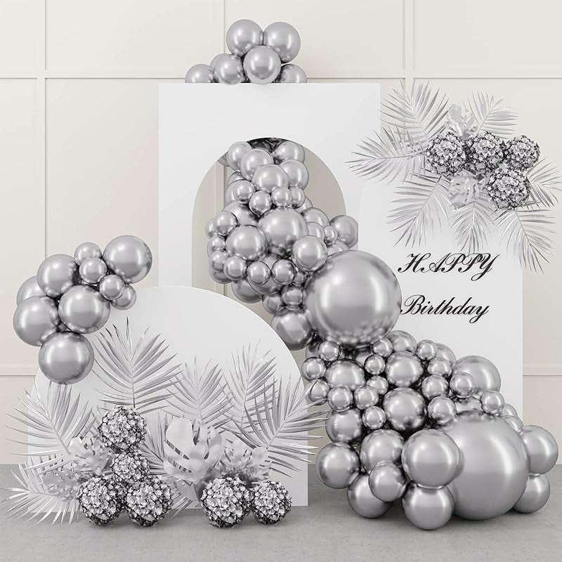 RUBFAC 87pcs Metallic Blue Silver Balloon Garland Arch Kit, 18 12 10 5 ...