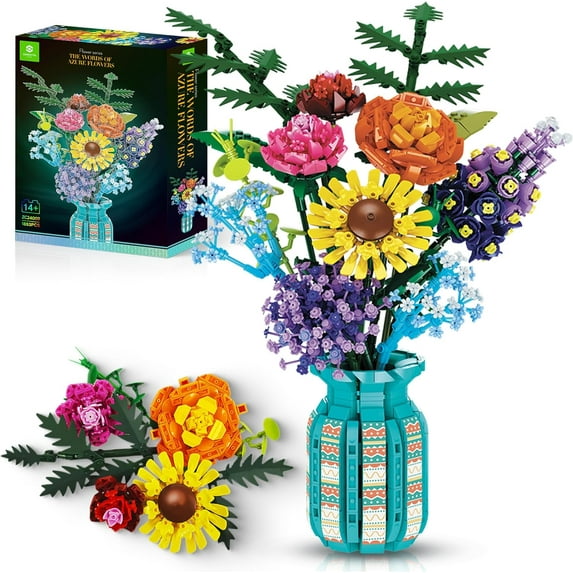 RUBINZHI Flower Bouquet Building Set with Vase Compatible with Lego ...