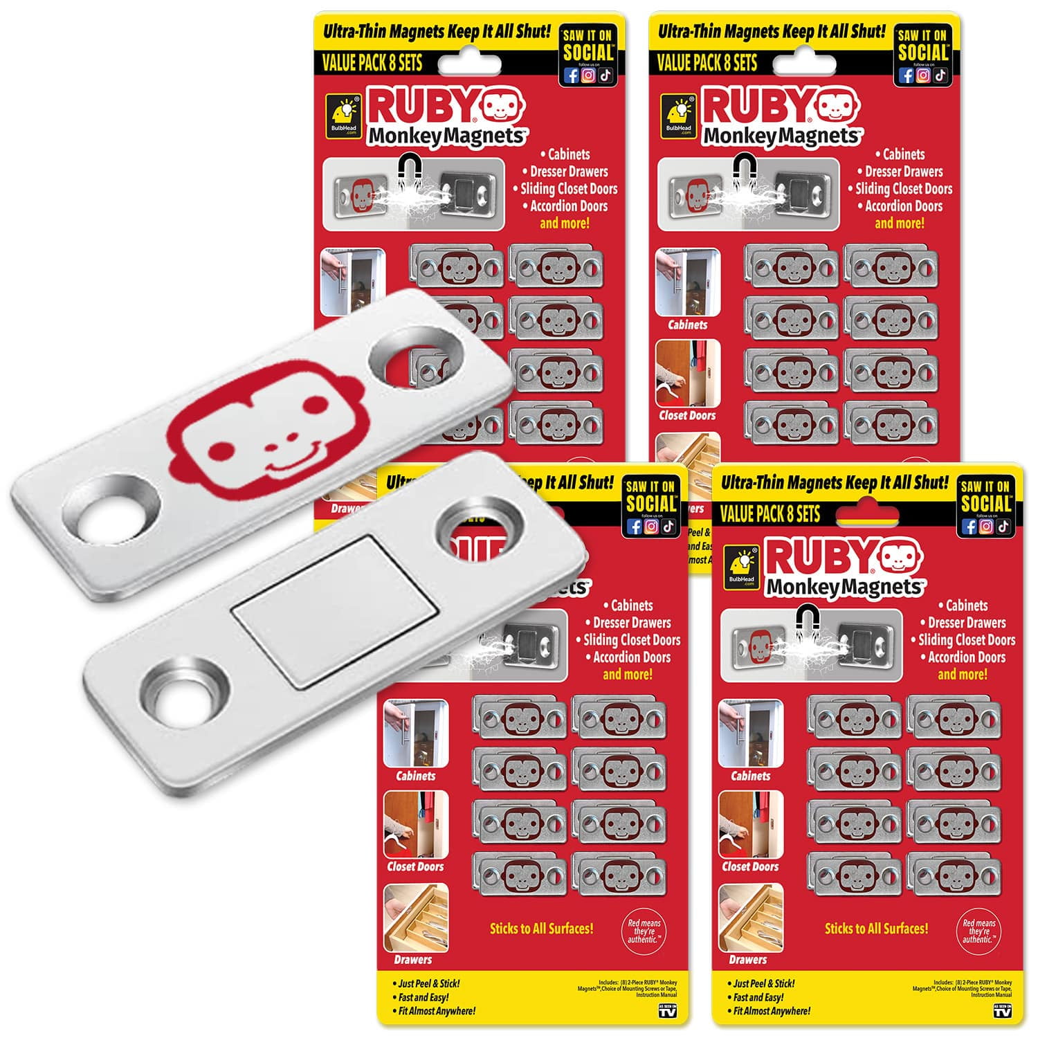 RUBY Monkey Magnets Ultra-Thin Magnetic Plates Keep It All Shut, AS ...