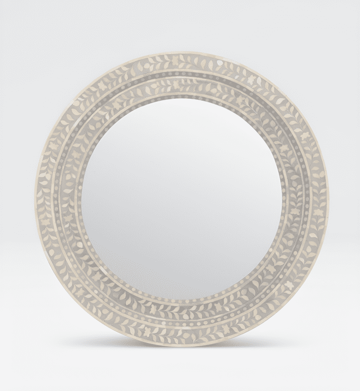 RUDRAKSHA CORPORATION Bone Inlay Round Mirror – Floral Vine Design ...