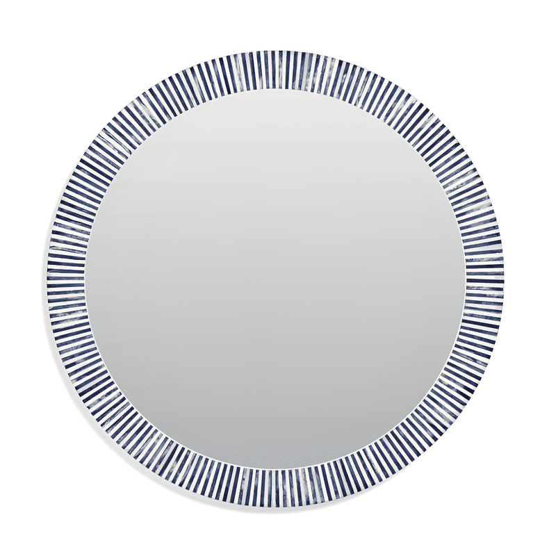 RUDRAKSHA CORPORATION Bone Inlay Round Mirror – Navy Blue & White ...