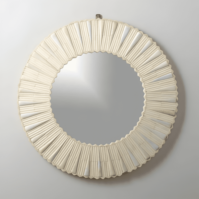 RUDRAKSHA CORPORATION Round Bone Inlay Mirror Frame, Beige Sunburst ...