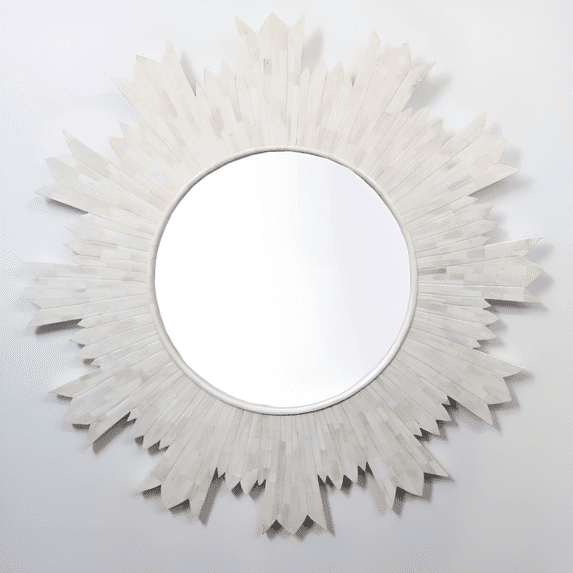 RUDRAKSHA CORPORATION Round Bone Inlay Mirror Frame, Off-White ...