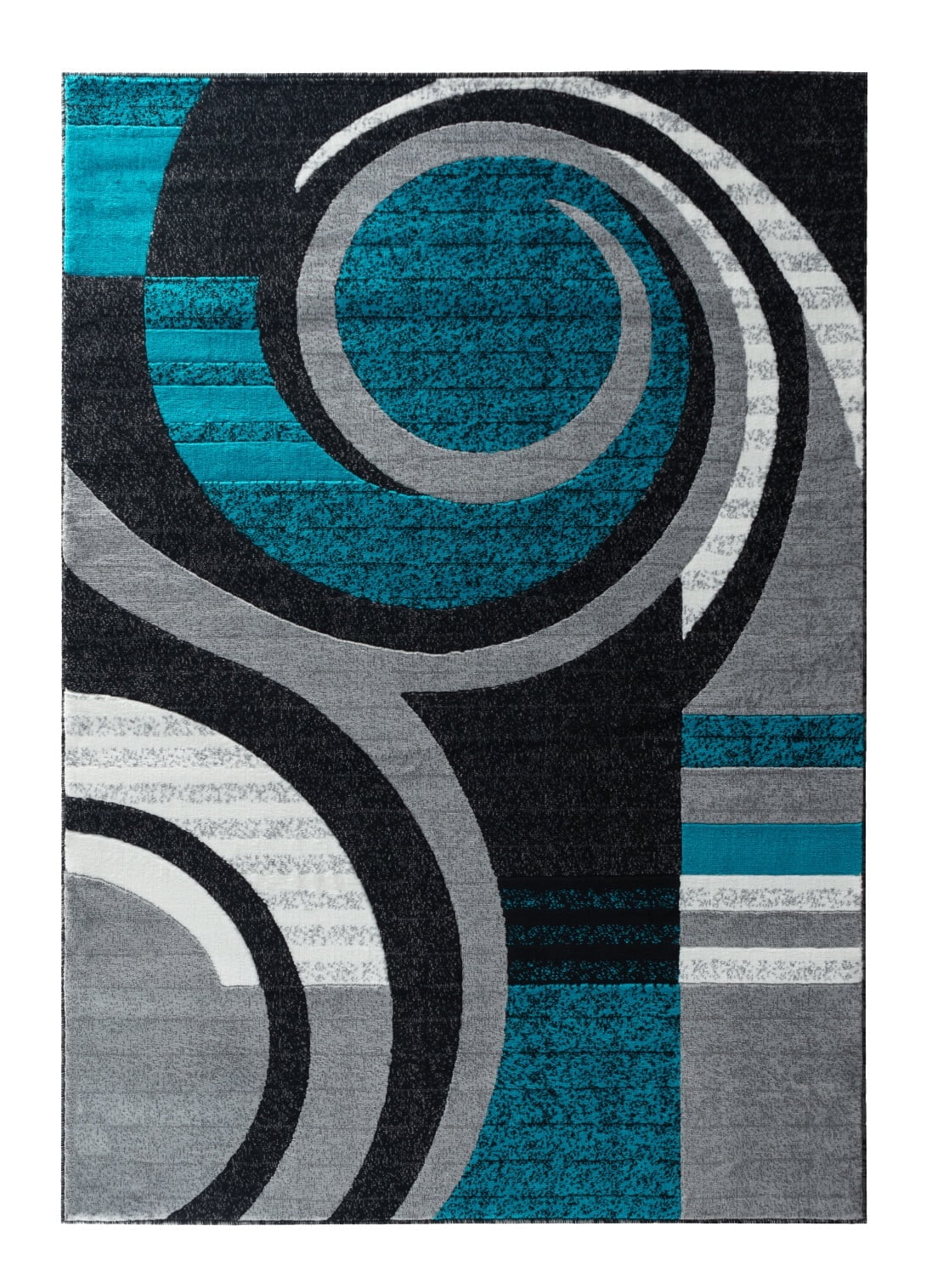 Newport Collection Abstract Design Area Rug, Turquoise Black White Grey ...
