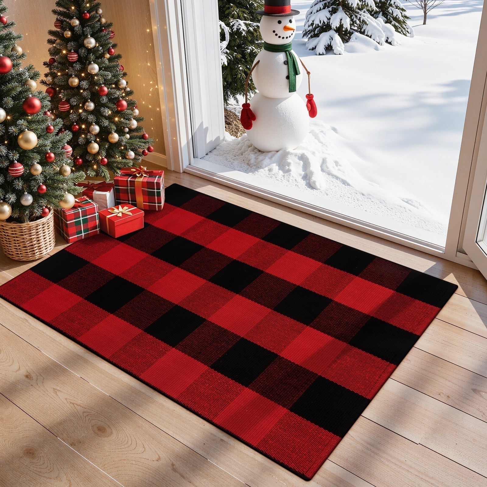 RUG ROBOT Christmas Front Door Mat Buffalo Plaid Indoor Outdoor Rug 2x3 ...