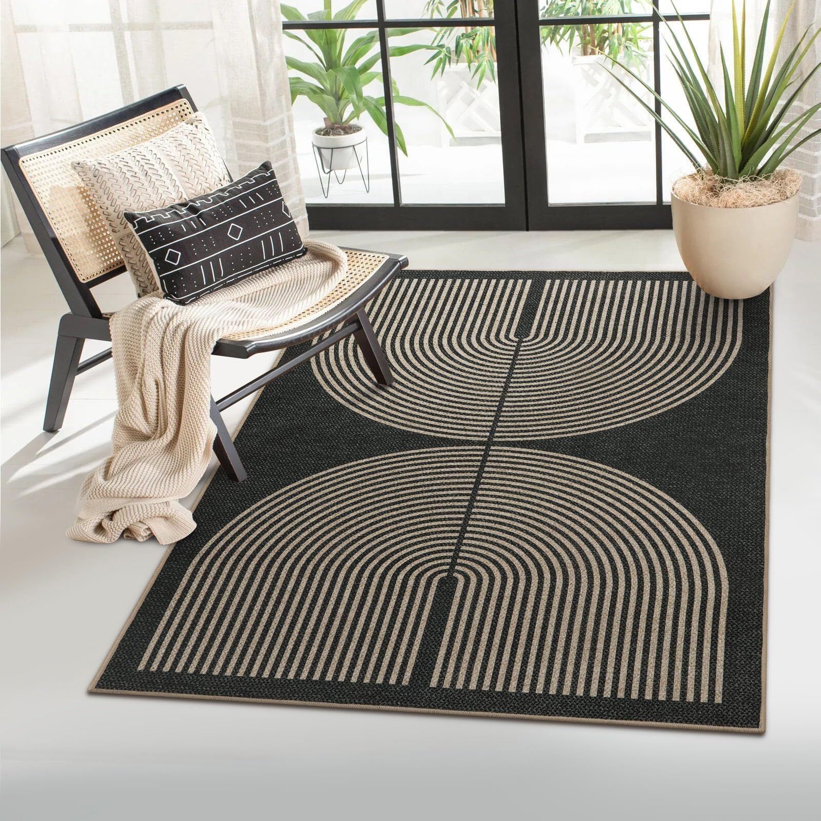 RUG ROBOT Modern Rainbow 3'x5' Outdoor Patio Rug, Washable Easy Jute ...