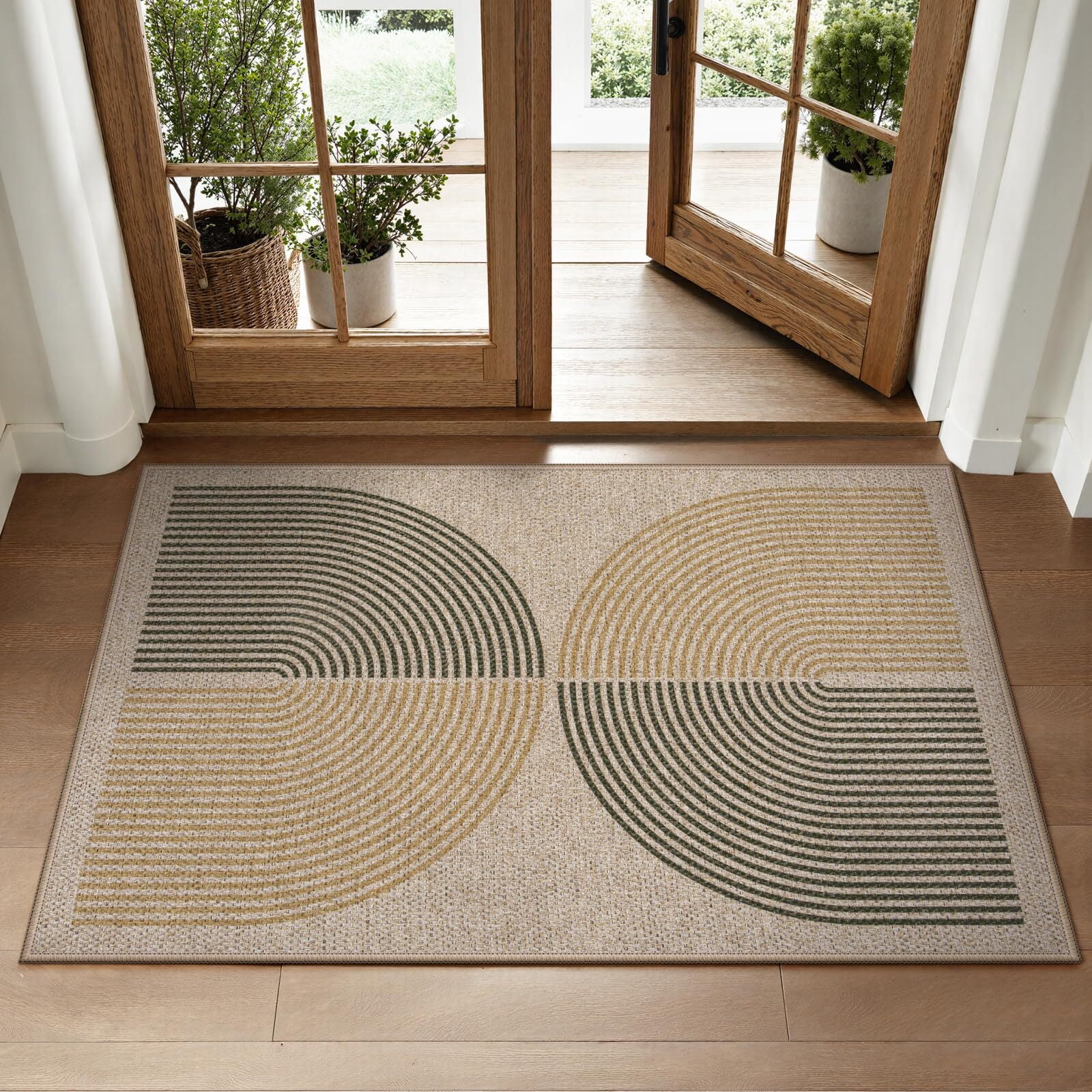 RUG ROBOT Modern Rainbow 2'x3' Door Mat Patio Rug, Washable Easy Jute ...