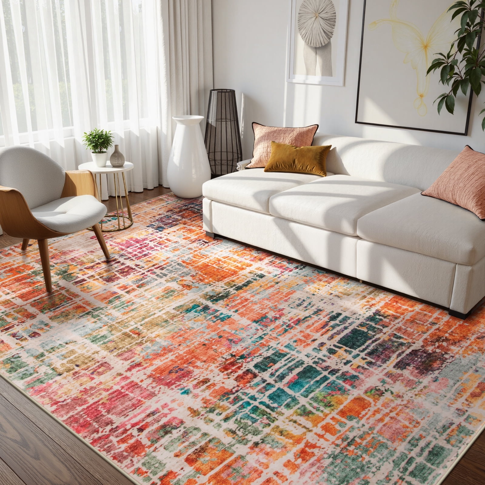 RUG ROBOT Abstract 6'x9' Area Rugs for Living Room, Washable Bedroom ...