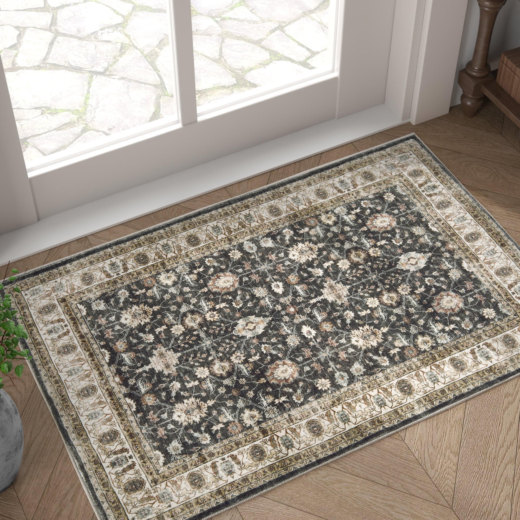 RUGKING 3'x5' Area Rug Washable Kitchen Rugs Thin Print Vintage Black ...