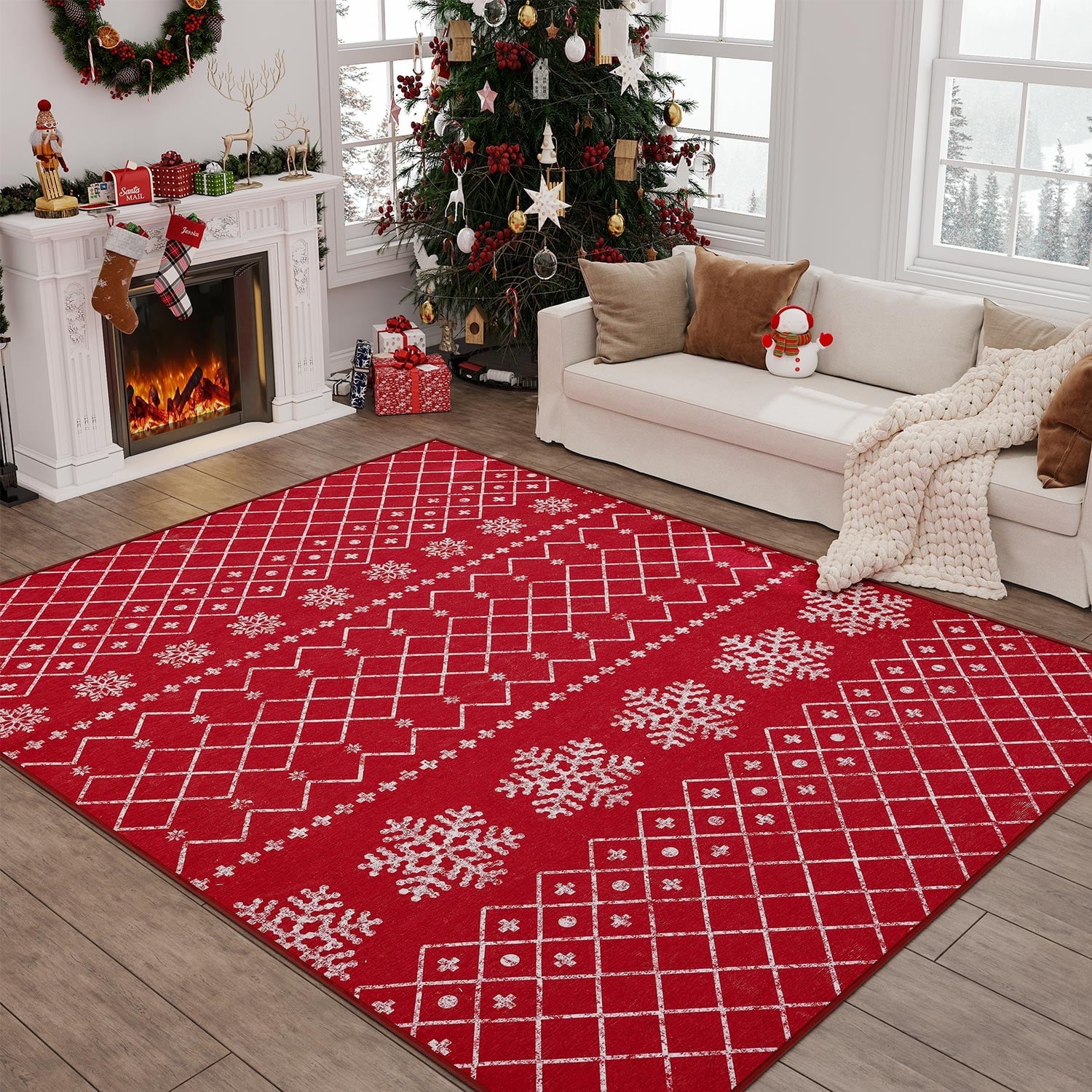 Jinchan Moroccan 5x7 Red Area Rug, Folding Snowflake with Non-Slip for ...