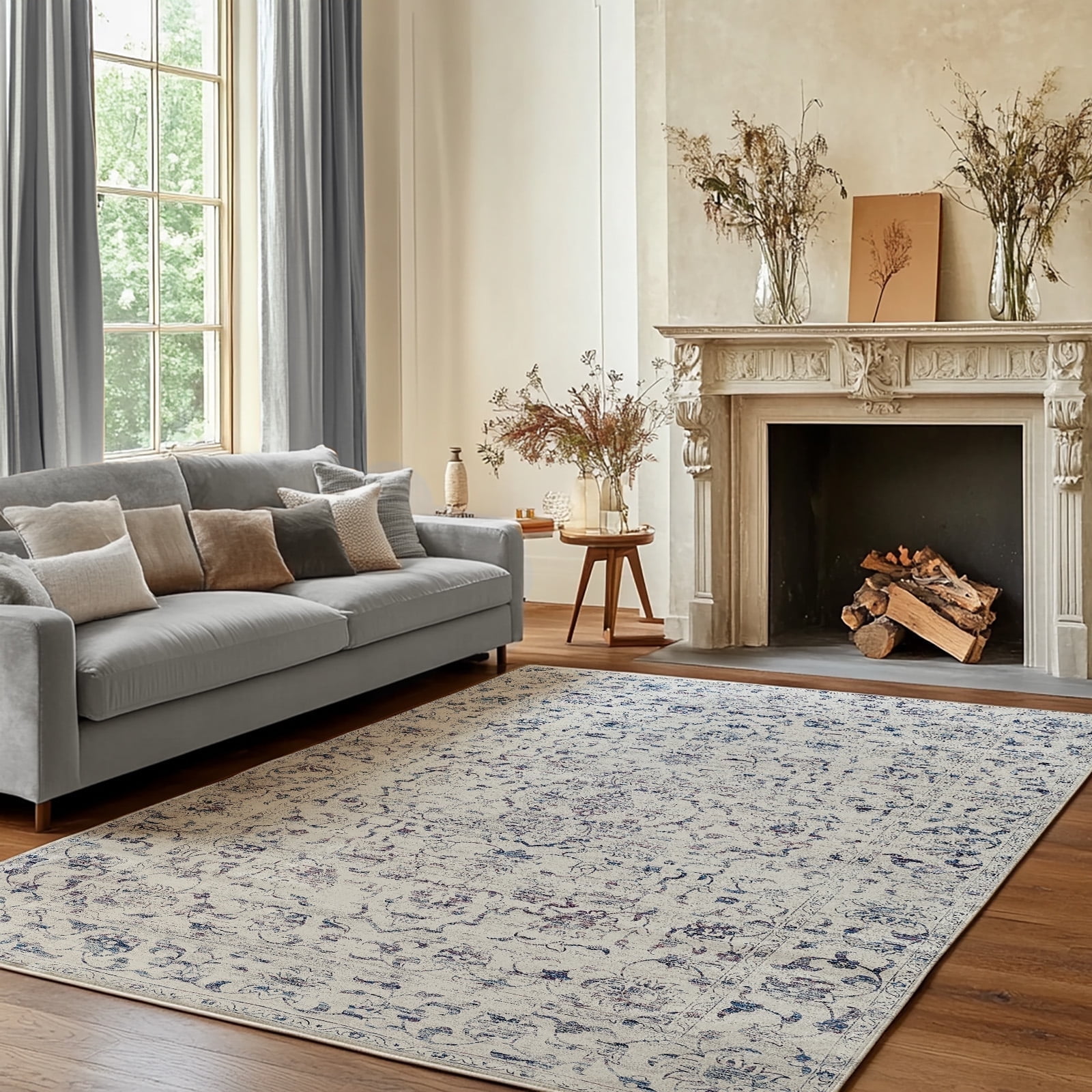 RUGKING 6x9 Area Rug for Living Room Blue Distressed Vintage Floral ...