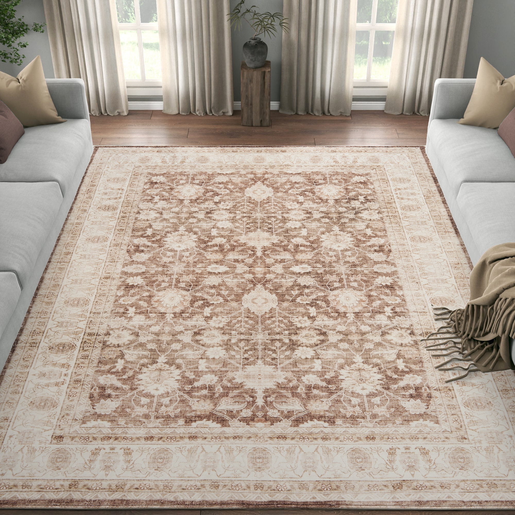 RUGKING 8'x10' Area Rug Vintage Living Room Rug Washable Rug Taupe ...