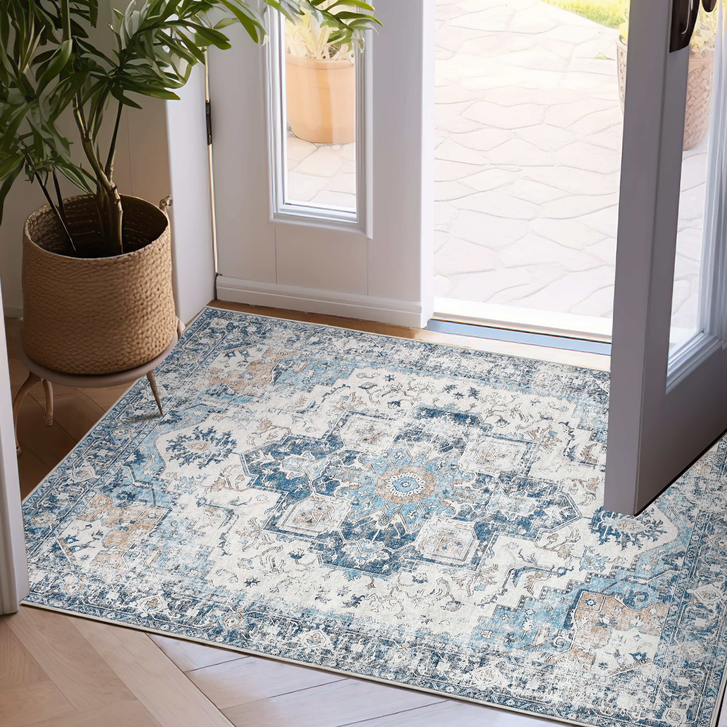 RUGKING Washable Non-Slip Vintage Blue Print Area Rug, 2x3 Indoor ...