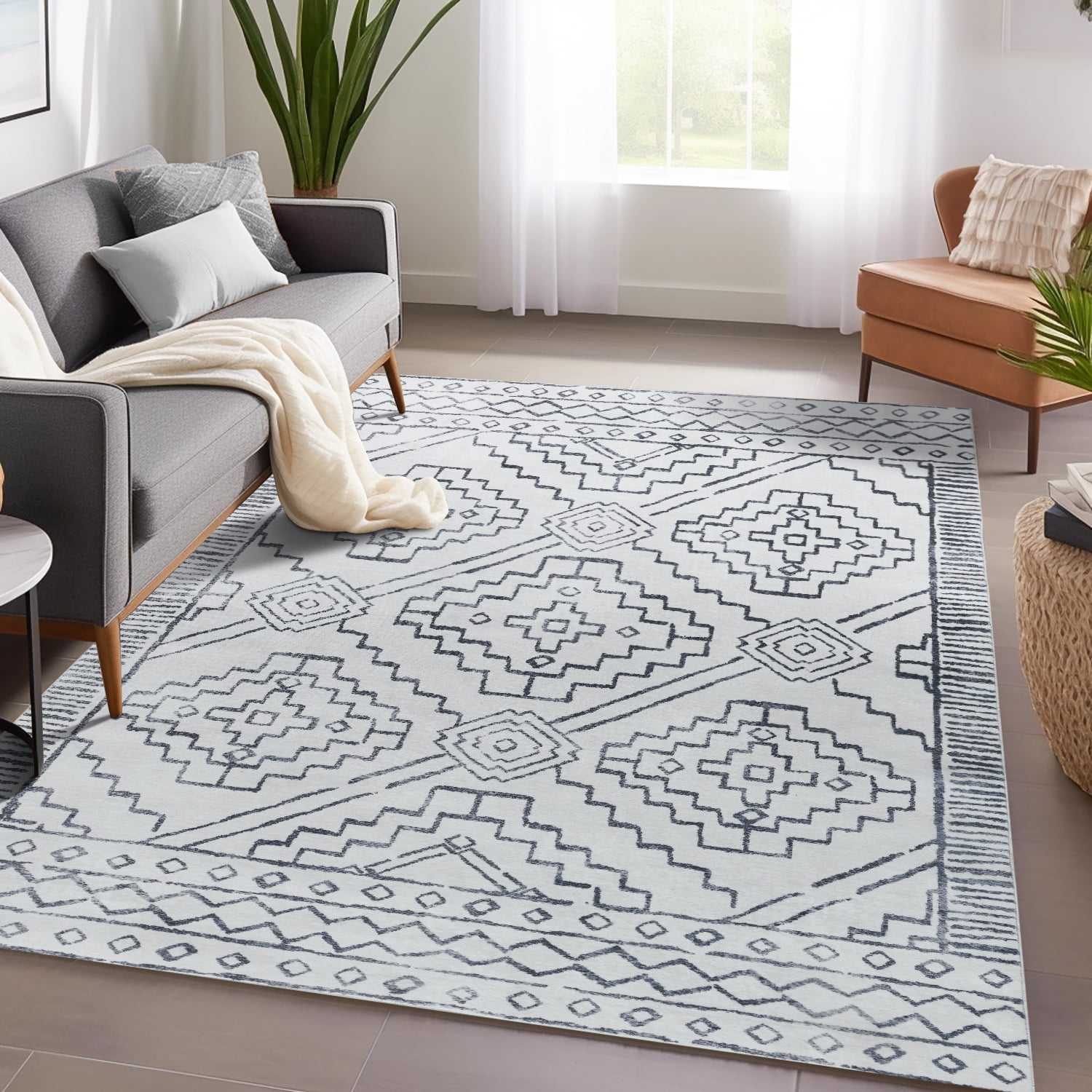 RUGKING Area Rug 4X6 Moroccan Rug In Home Grey Modern Geometric Mat ...